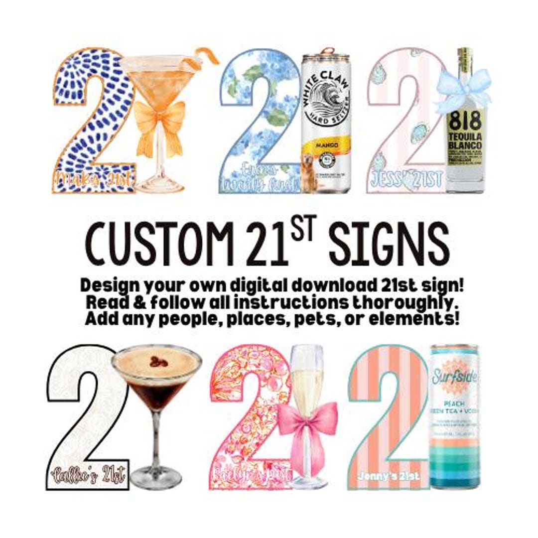 Custom 21st Birthday Sign – Personalized Digital Download - Alcohol ...