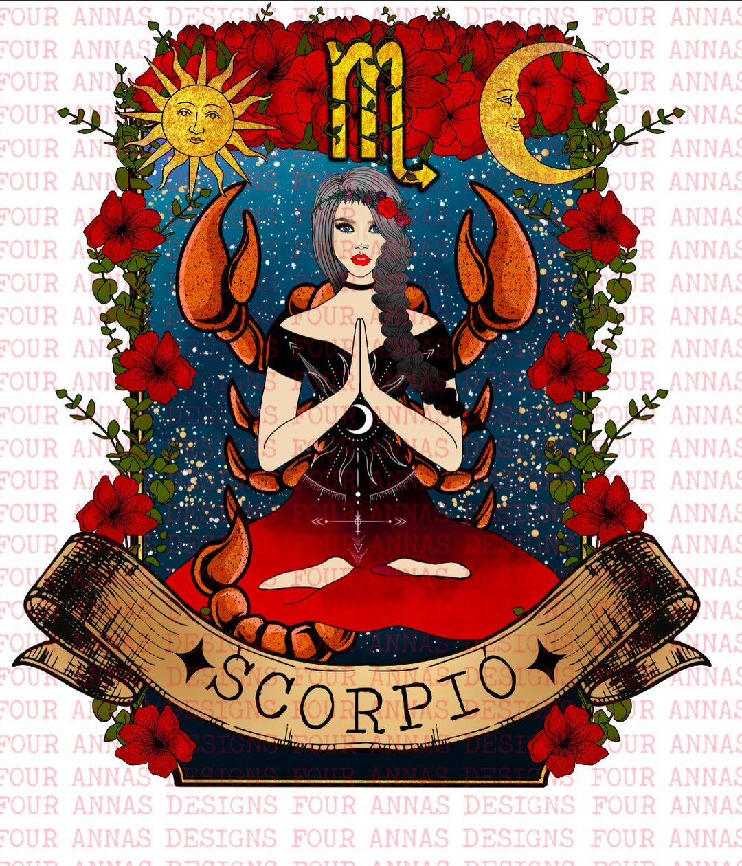 Scorpio, Roses, Floral, Gothic, Retro, Witchy, Celestial, Mushrooms ...