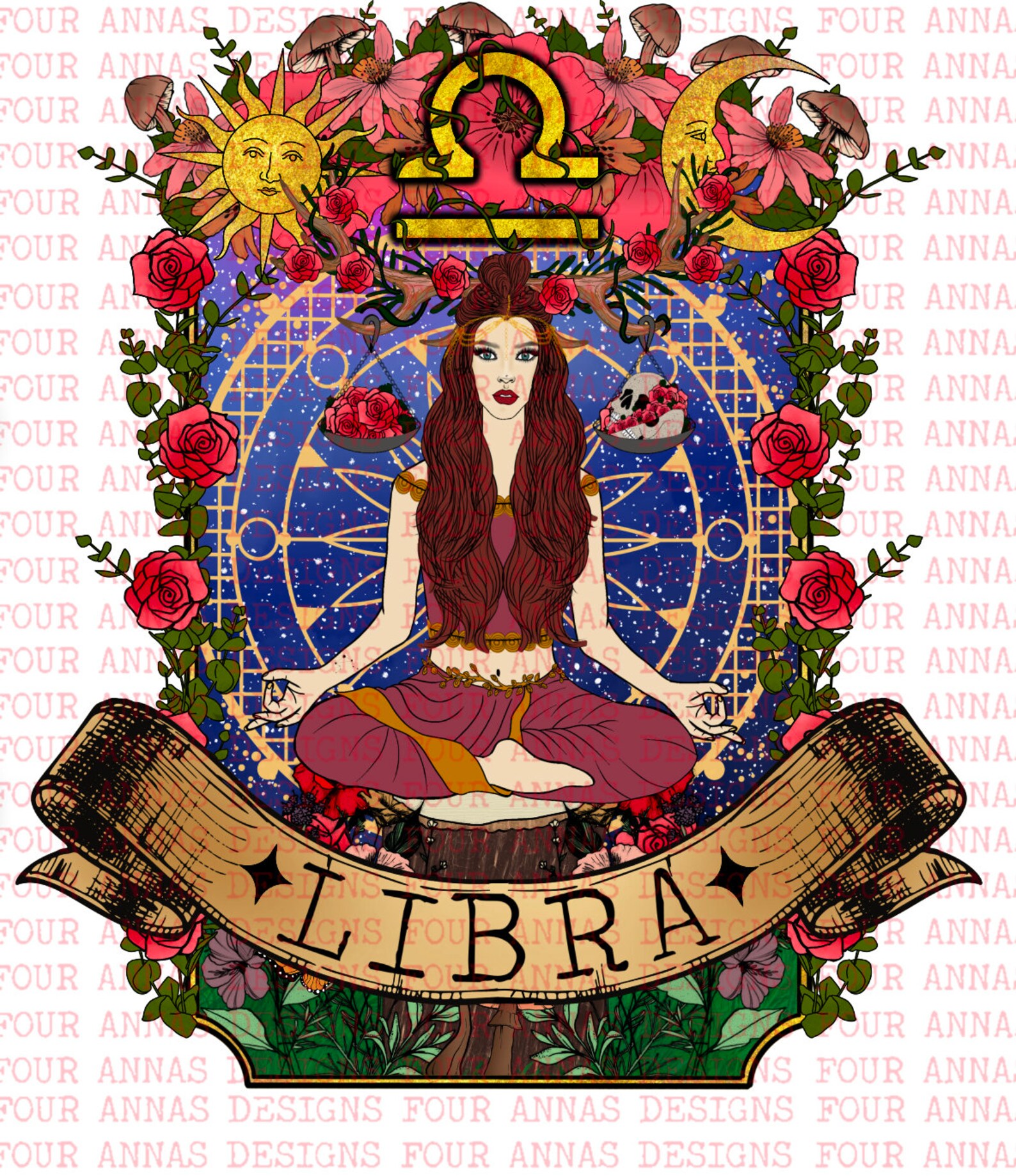 Libra Roses Floral Gothic Retro Witchy Celestial - Etsy