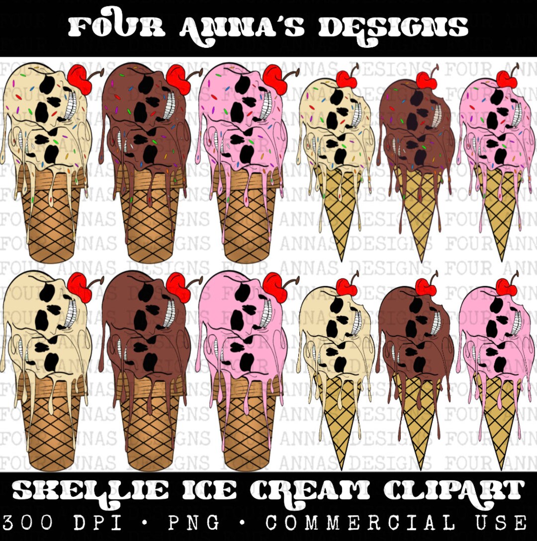 Skellie Ice Cream Digital Elements Clipart PNG Skeleton - Etsy