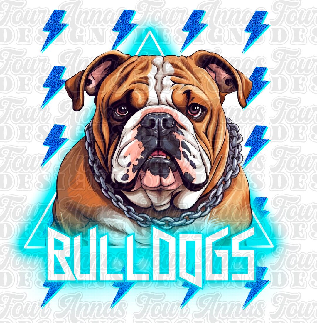Bulldog, School, Blue, Lightning, PNG, Team, Mascot, Retro, Boho, Neon ...