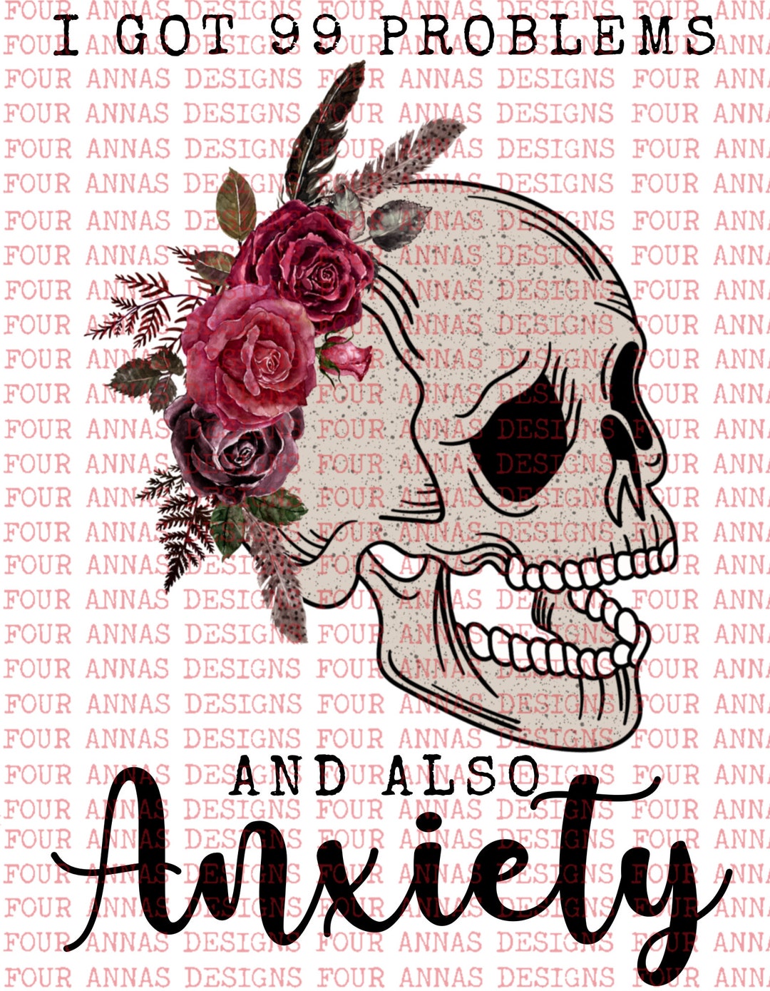 Problems, Anxiety, Swear, Curse, Skull, Floral, Gothic, Retro, Boho ...