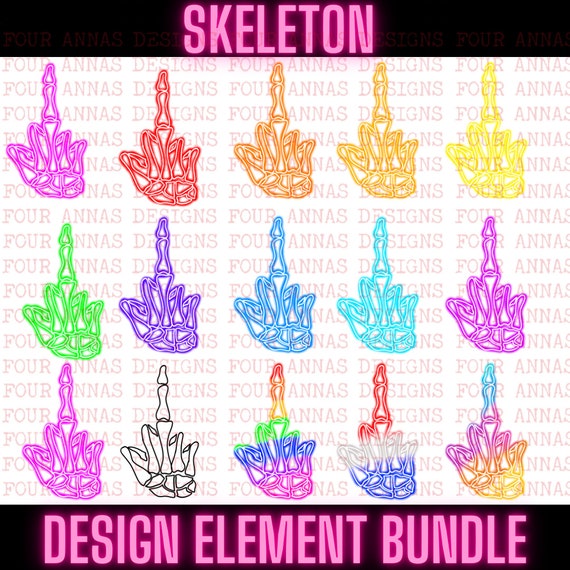 Neon Skeleton Elements Middle Finger Digital Elements - Etsy