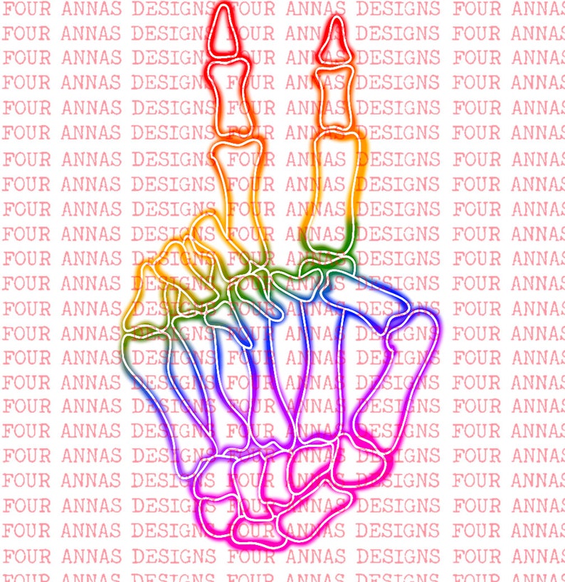Neon Skeleton Elements Peace Sign Skeleton Hand Digital | Etsy