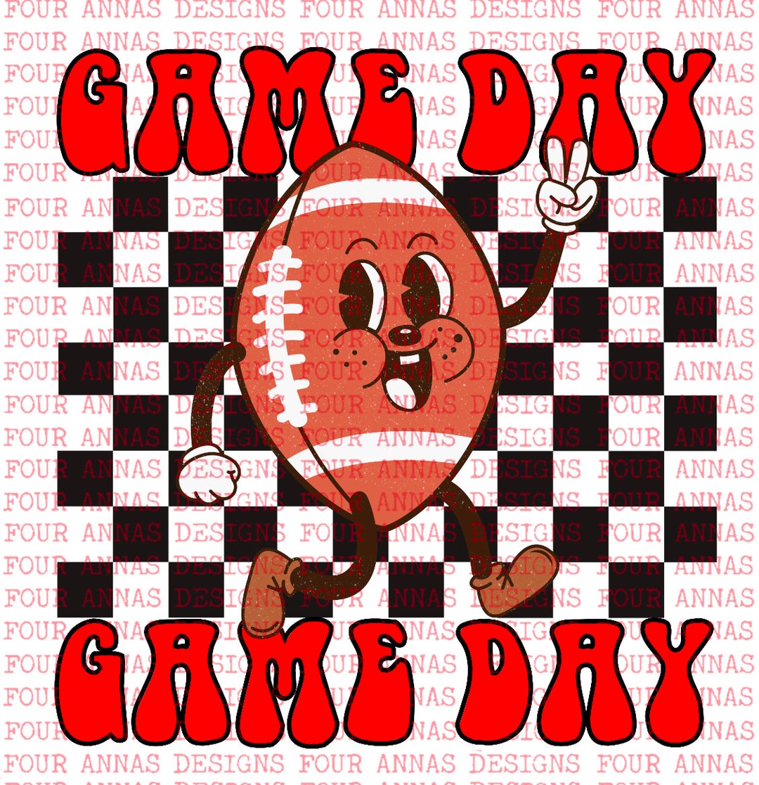 Game Day, Football, Red, Sports, PNG, Checkered, Sublimation Design ...