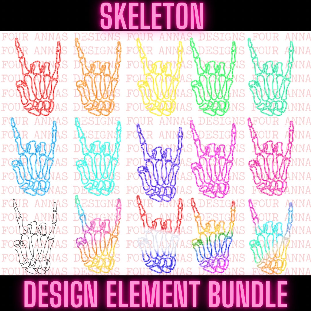 Neon Skeleton Elements Rock and Roll Skeleton Hand Digital - Etsy