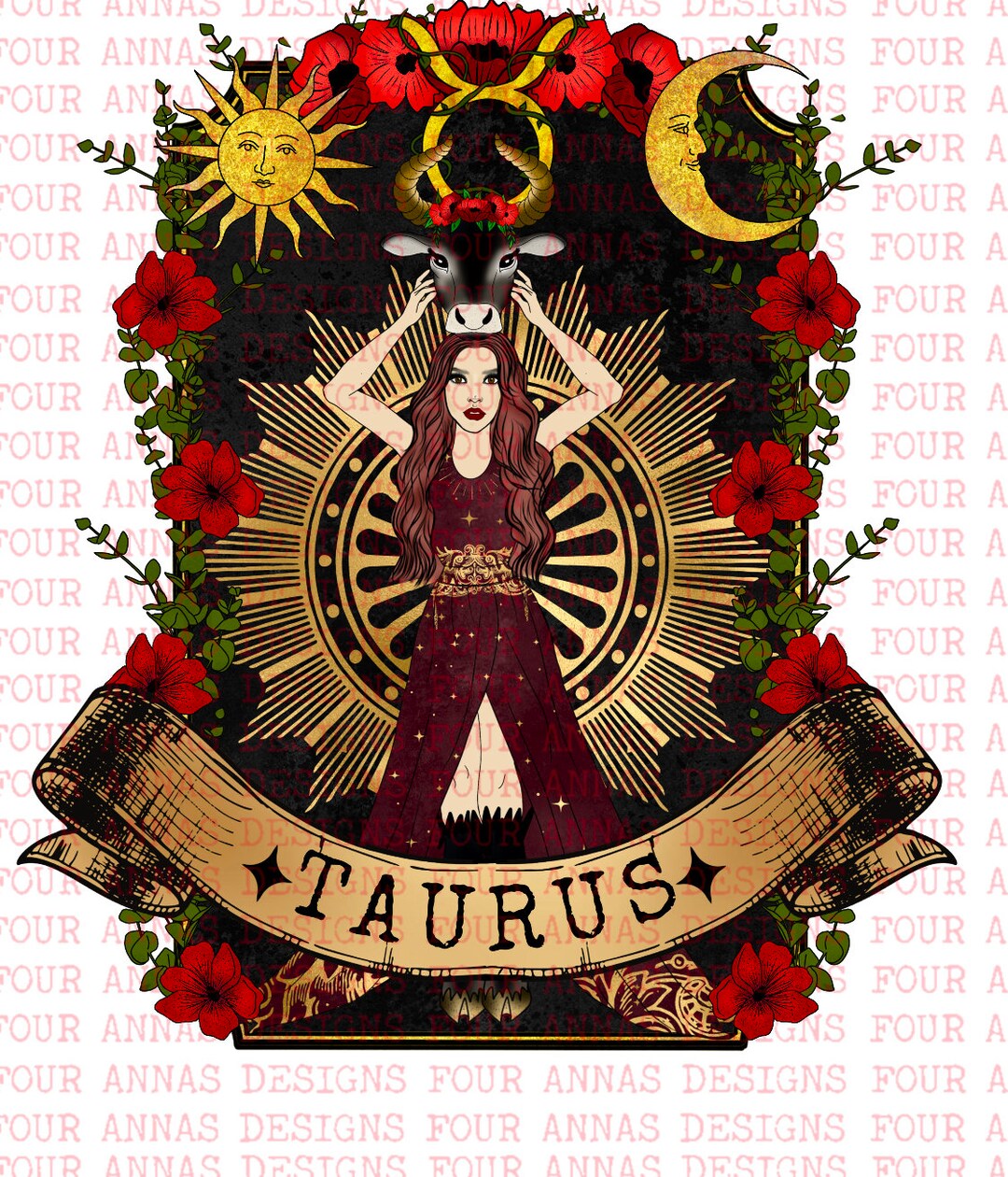 Taurus, Roses, Floral, Gothic, Retro, Witchy, Celestial, Mushrooms ...