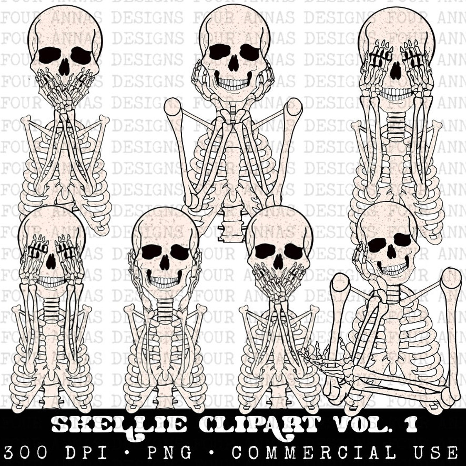 Skellie Clipart Vol 1, Digital Elements, Clipart, PNG, Skeleton, Spooky ...