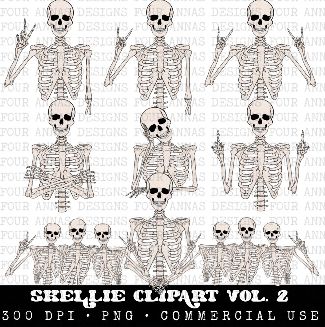 Skellie Clipart Vol 2, Digital Elements, Clipart, PNG, Skeleton, Spooky ...