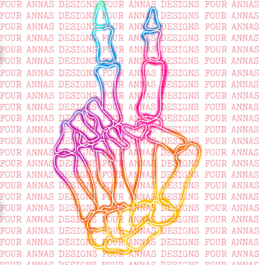 Neon Skeleton Elements Peace Sign Skeleton Hand Digital | Etsy