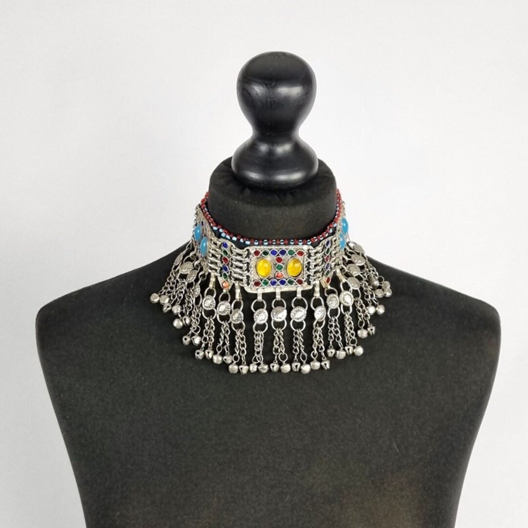 Tribal Kuchi Choker Necklace, With Glass Inlay & Miniature Bells ...