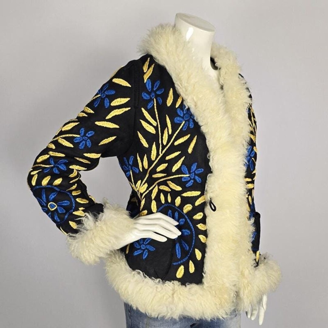 Short Afghan Leather Biker Jacket With Colorful Embroidery and Natural ...