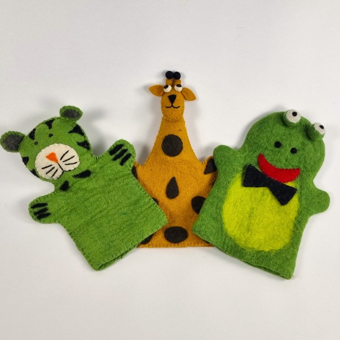 Handmade Felt Animal Hand Puppet Set: Lion, Giraffe, Frog - Etsy