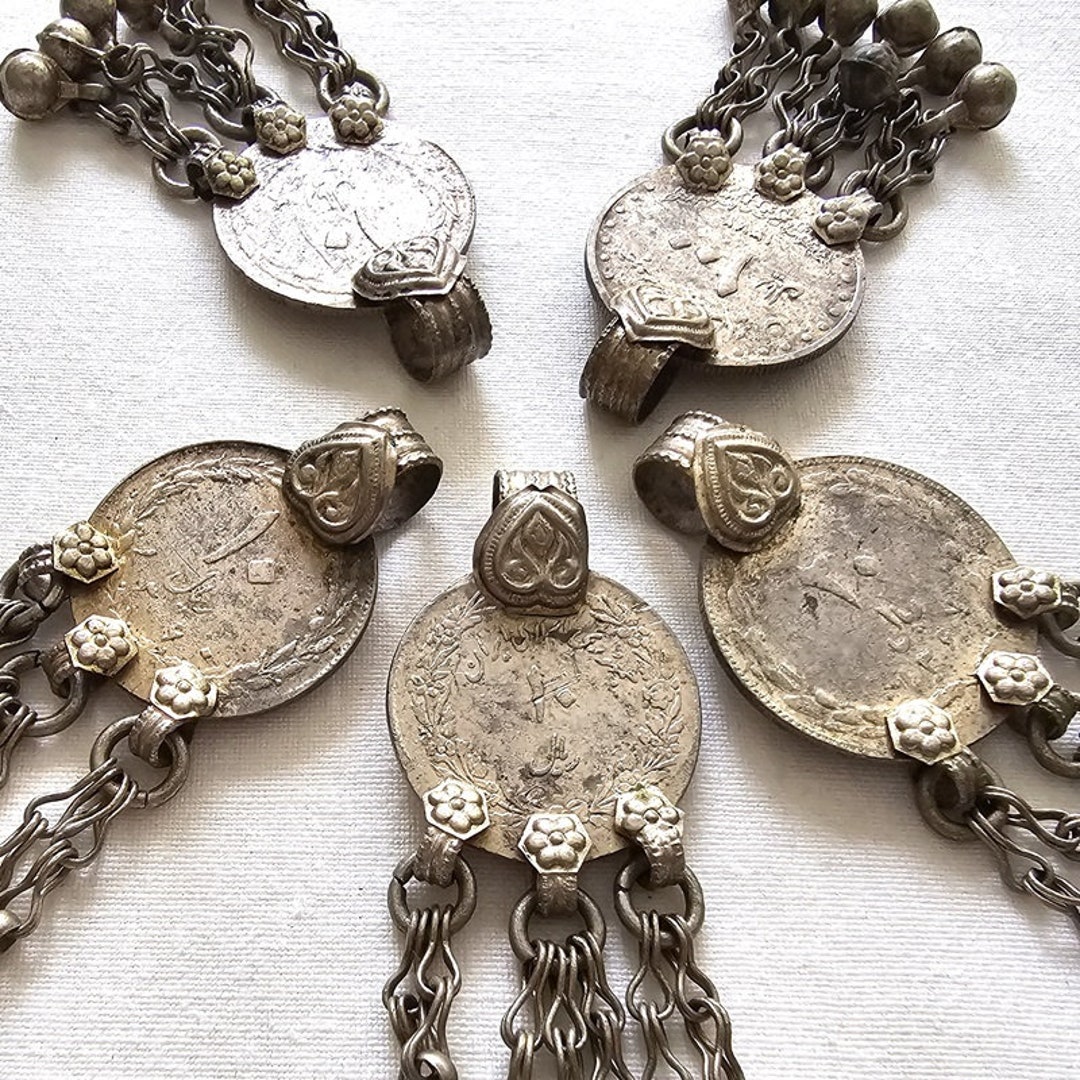 Set of 5 Vintage Kuchi Decorative Coin Pendants, Lucky Coin Hanger ...