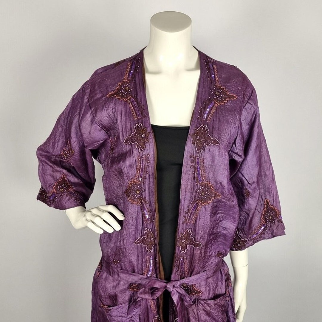 Upcycled Pure Indian Silk Kimono Robe With Beadwork and Embroidery - Etsy