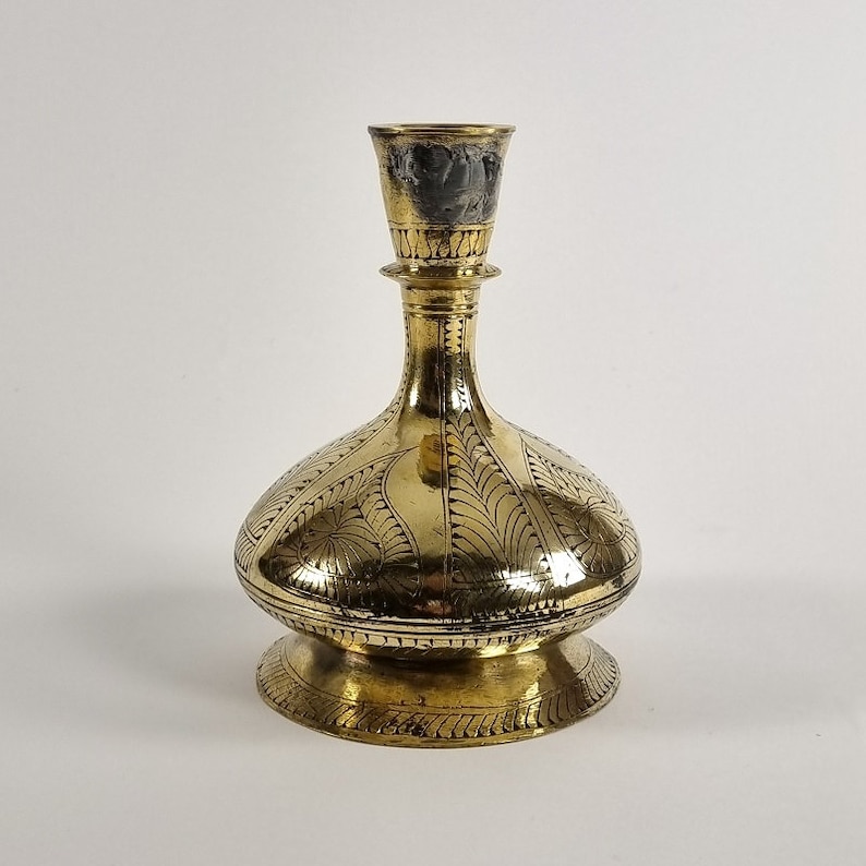 Vintage Afghan Brass Pot With Oriental Carvings - Etsy