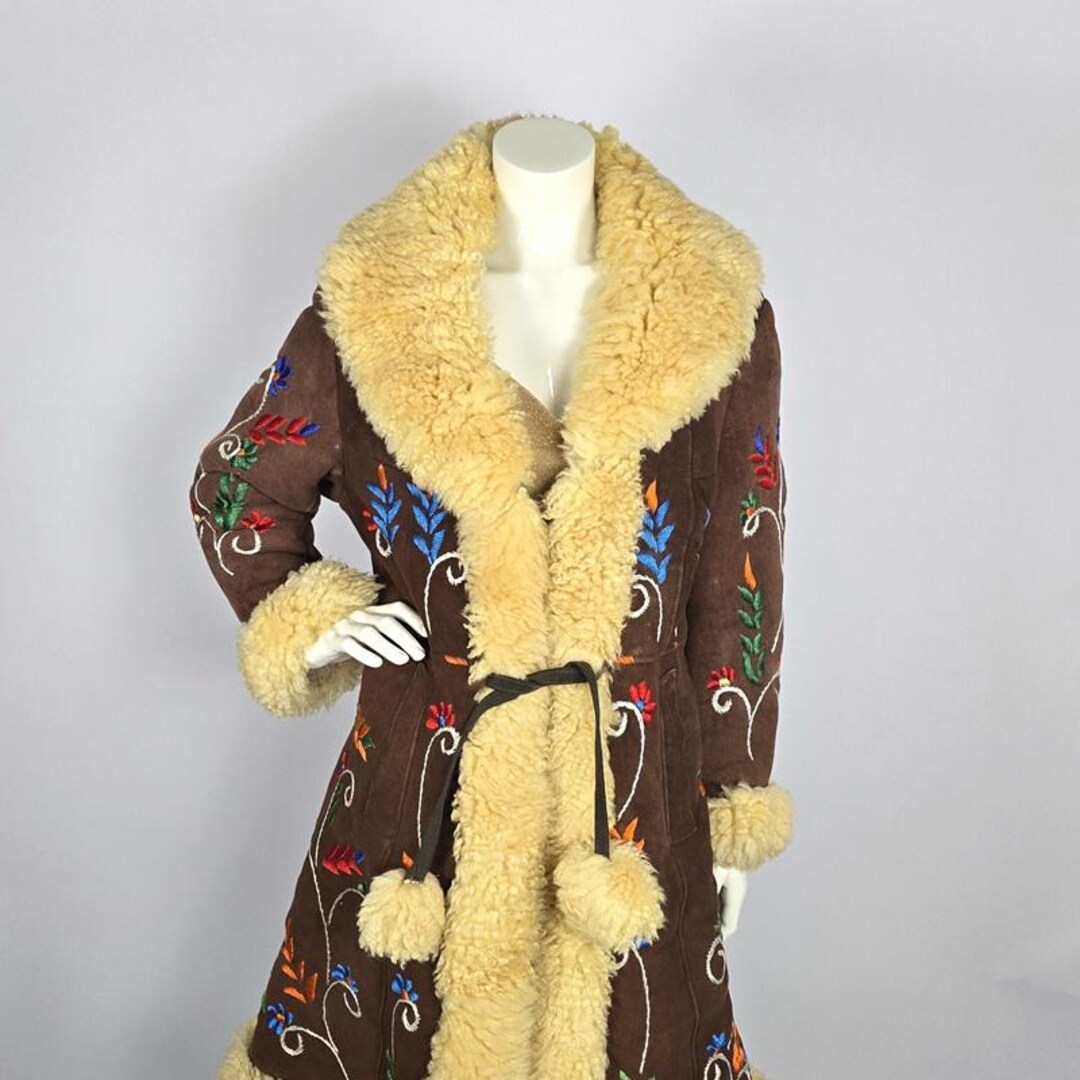 Afghan Suede Penny Lane Coat: Embroidered Floral Sheep Fur Trim - Etsy