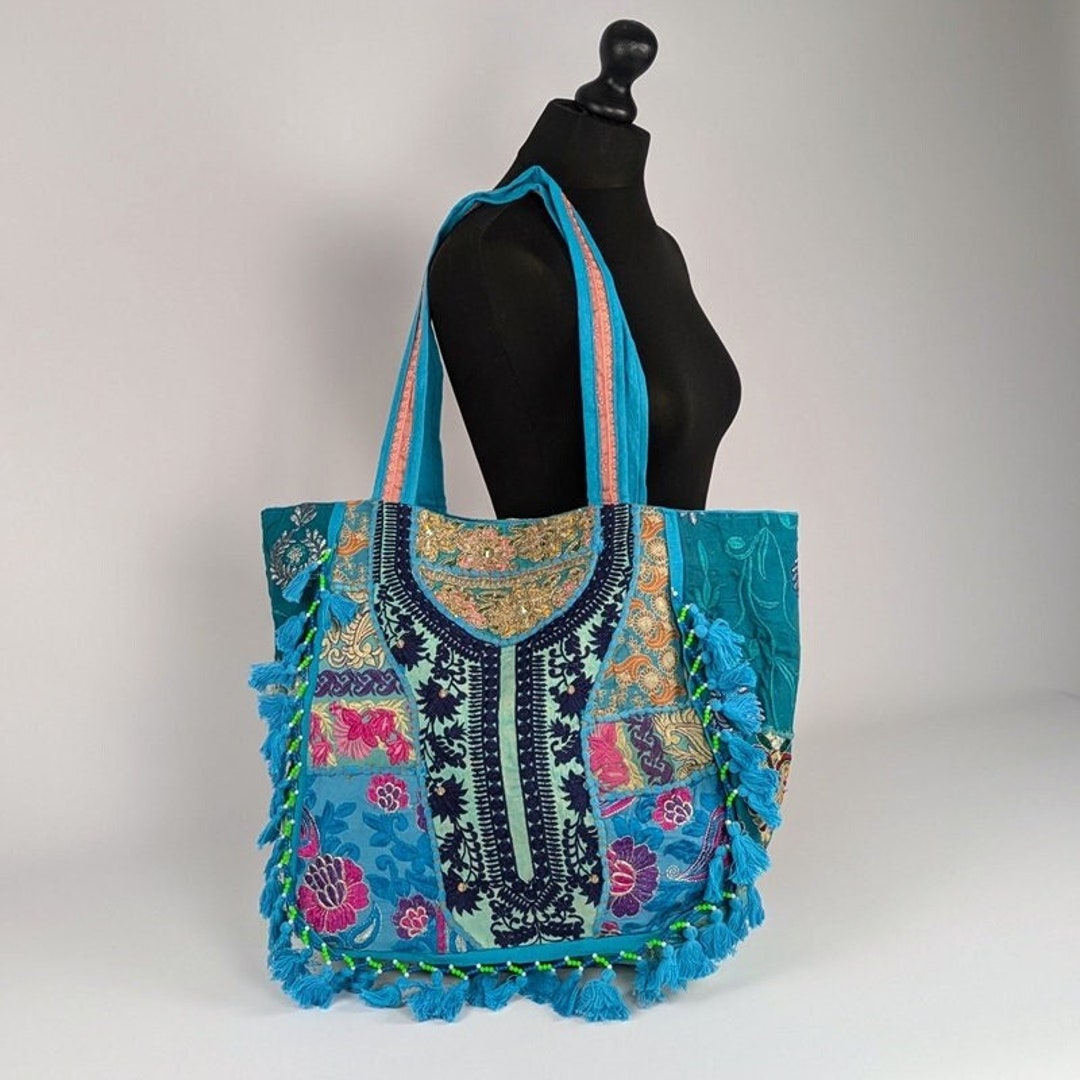 Ibiza Style Patchwork Shoulder Bag, Upcycled Fabrics Boho Patchwork Bag ...