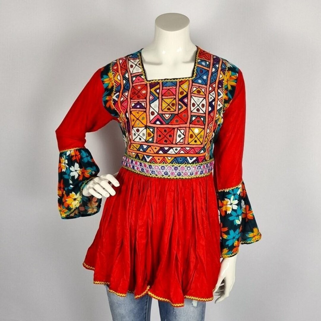 Tribal Top With Antique Sindh Embroidery and Flared Sleeves - Etsy