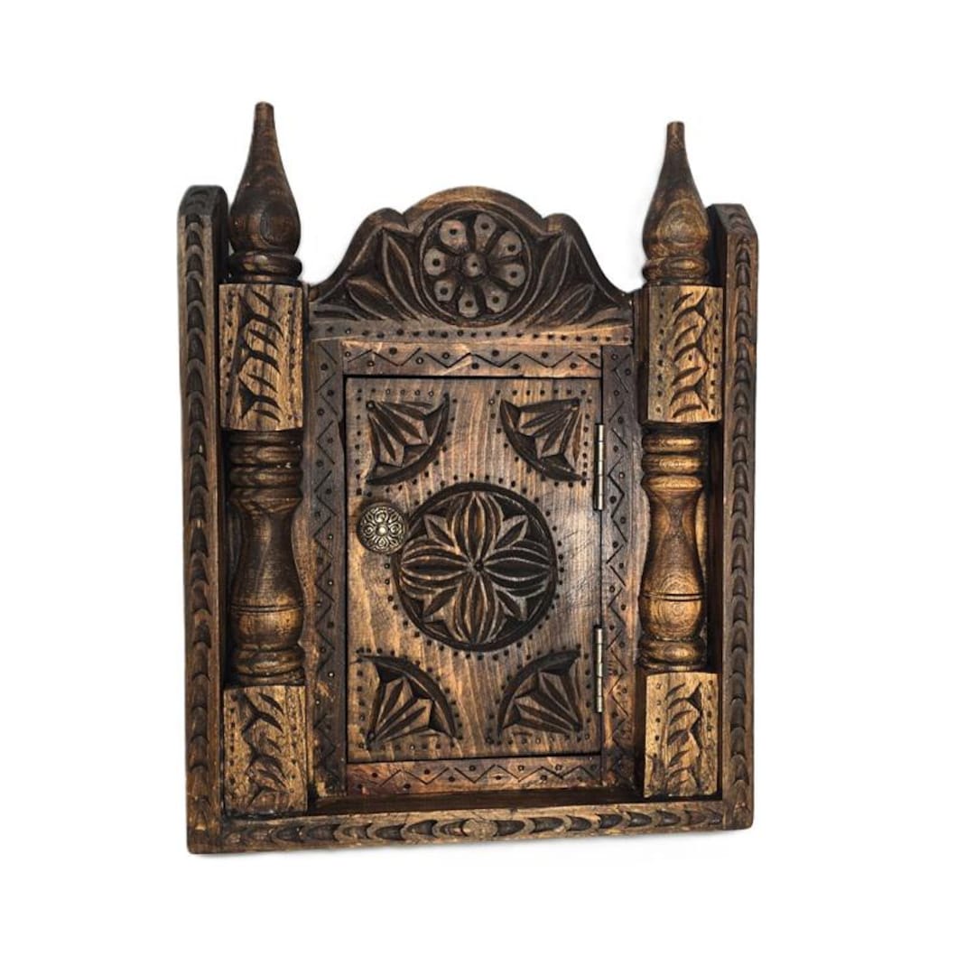 Hand Carved Afghan Key Holder Box: Wooden Jewelry Cabinet - Etsy