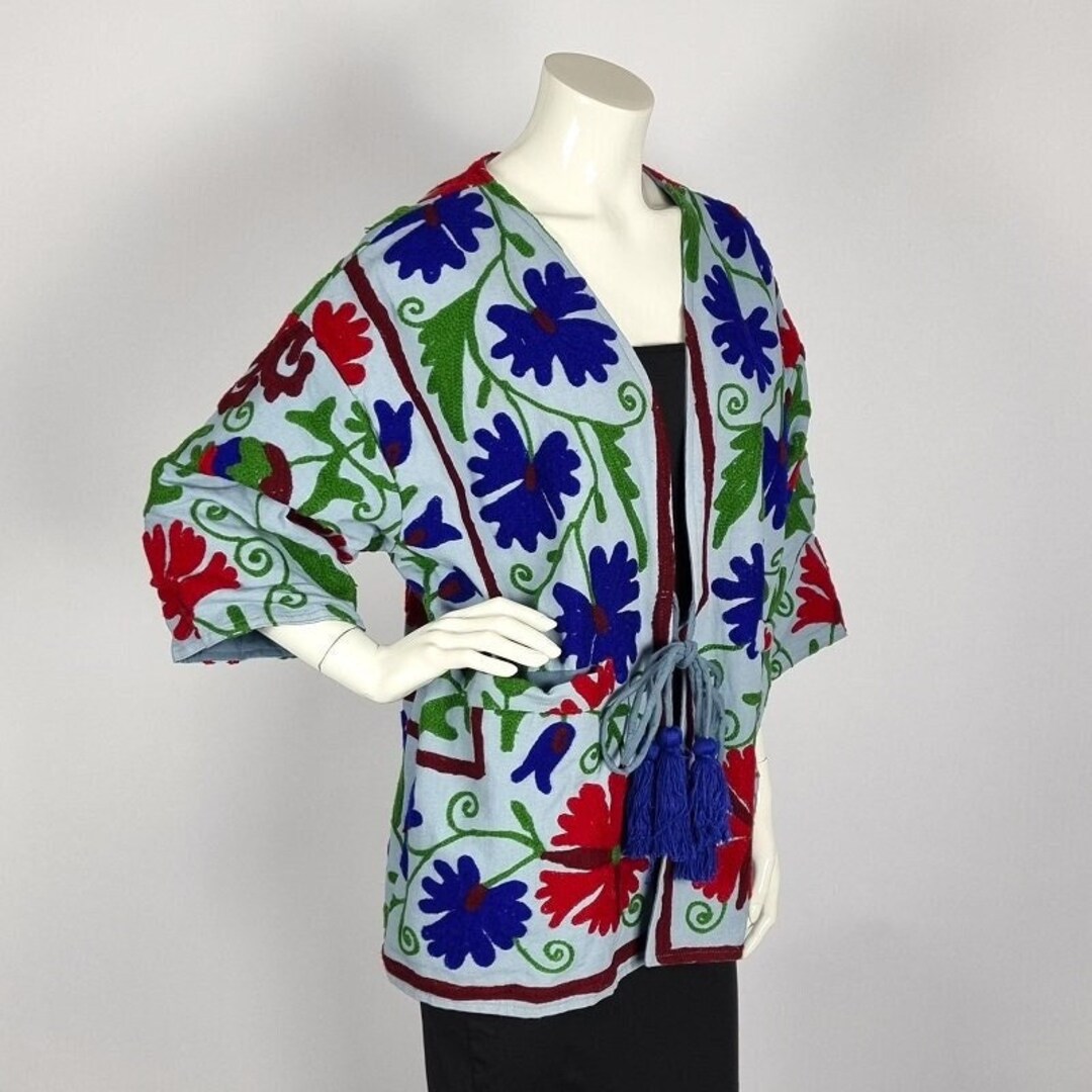 Vintage Suzani Chapan Jacket: Embroidered Indian Cotton Duster, XL-XXL ...