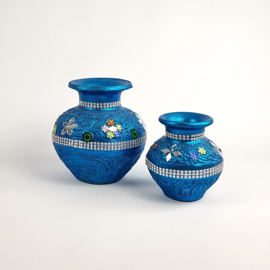 Handmade Blue Afghan Koza, Oriental Wedding Bowl, Decorated Matka Pot ...