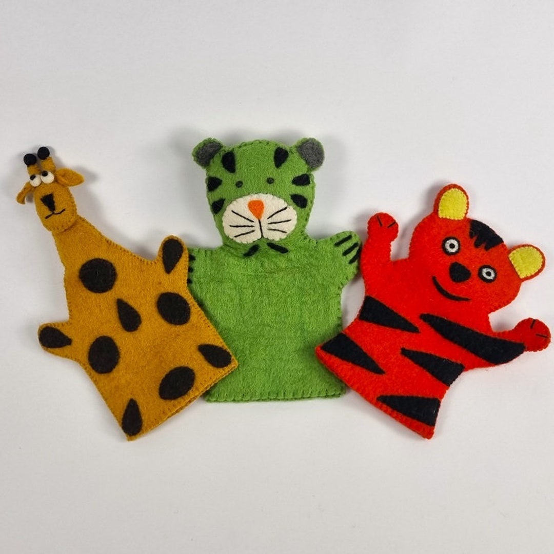 Handmade Felt Animal Hand Puppets: Lion, Giraffe, Tiger - Etsy