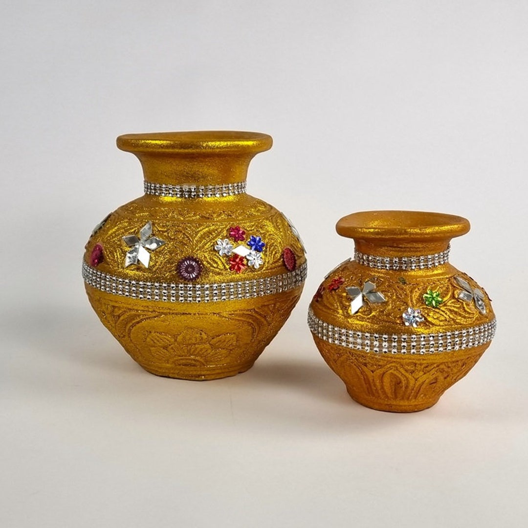 Handmade Golden Afghan Koza, Oriental Wedding Bowl, Decorated Matka Pot ...