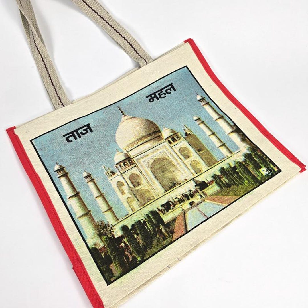 Taj Mahal Print Canvas Shopper Bag: Indian Cotton Beach Tote - Etsy