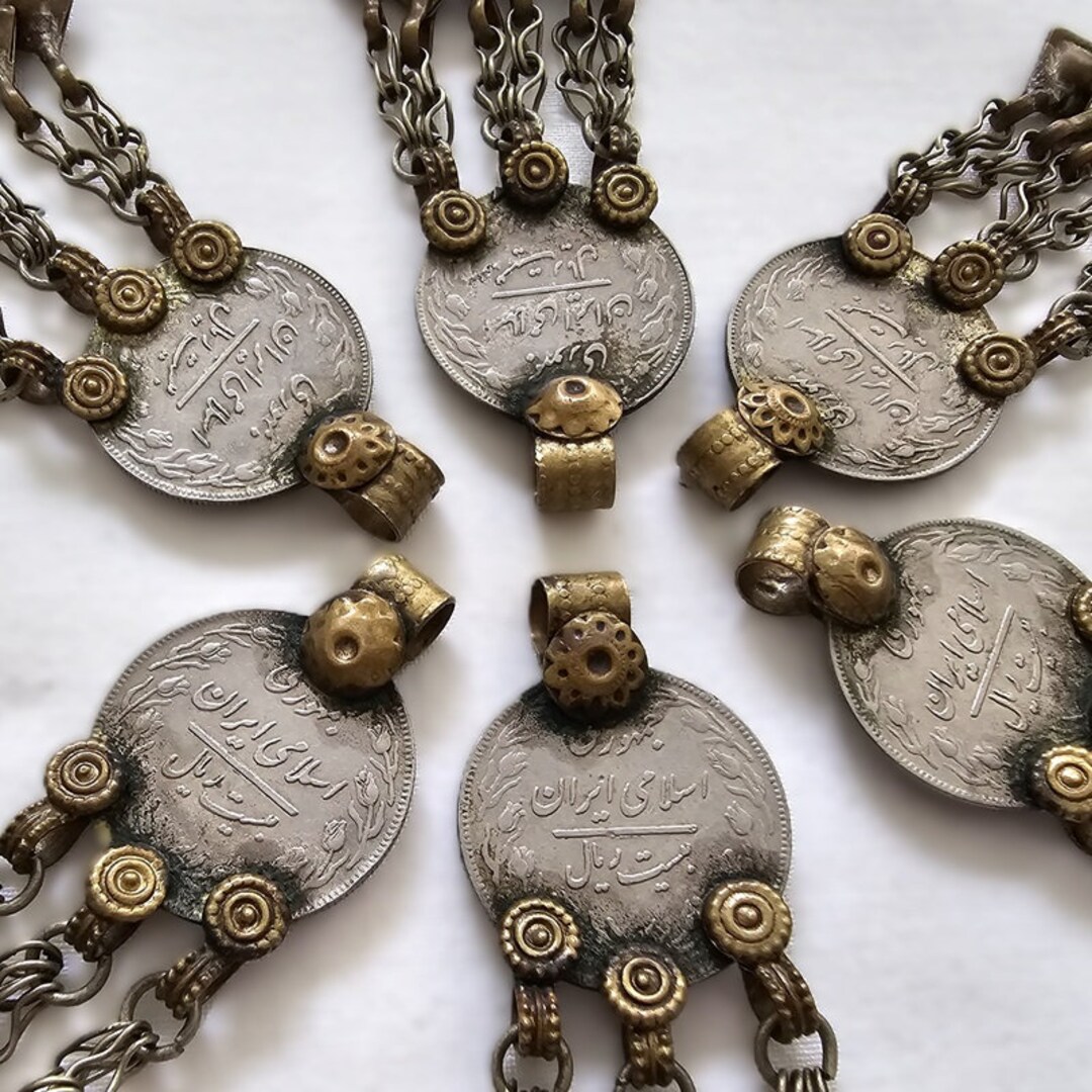Set of 6 Large Vintage Kuchi Decorative Coin Pendants, Antique Coin ...