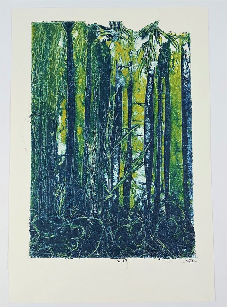 Bamboo in Green Silkscreen Printing & Mixed Media on Paper - Etsy