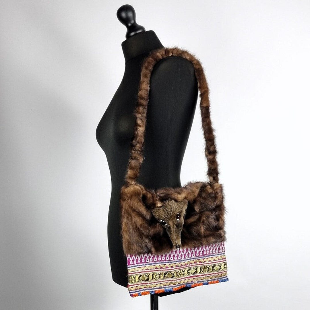 Upcycled Fur Shoulder Bag: Afghan Kuchi Embroidered Animal Bag - Etsy