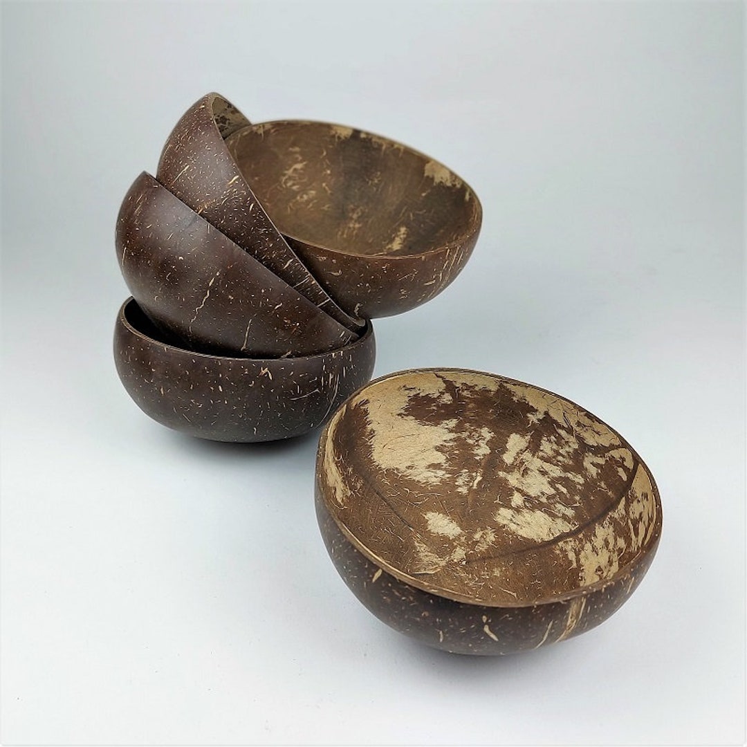 Set of 4 Organic Coconut Bowls, Natural Coconut Dish for Gifting ...