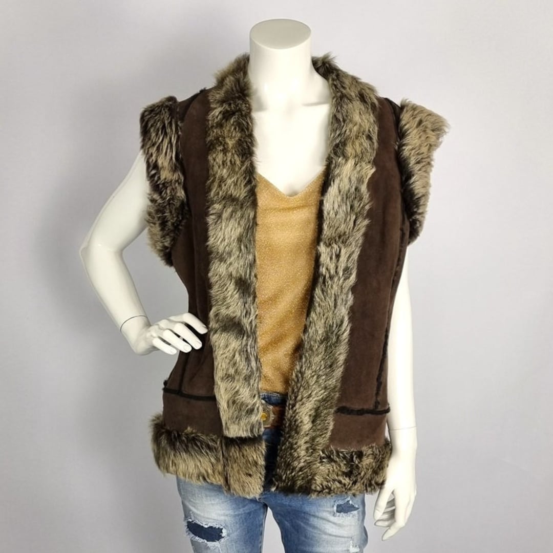 Gender Neutral Suede Bodywarmer Vest With Faux Fur - Afghan Waistcoat ...