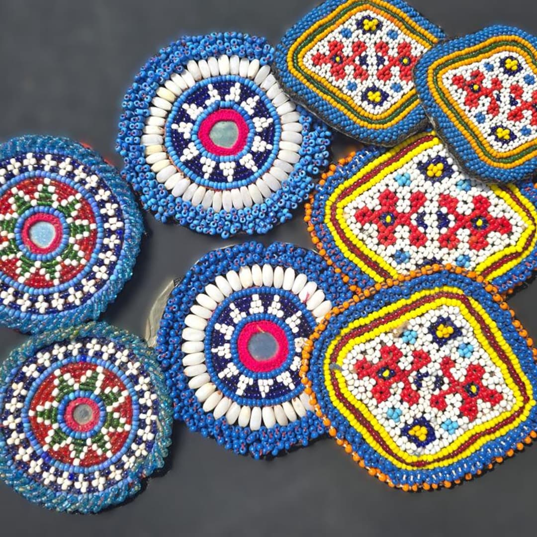 Vintage Afghan Kuchi Patches: Tribal Beadwork Mirror Appliqué Pair - Etsy