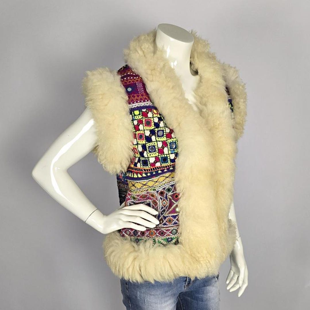 NEW ARRIVAL: Vintage Patchwork Bodywarmer Vest With Real Sheep Fur ...