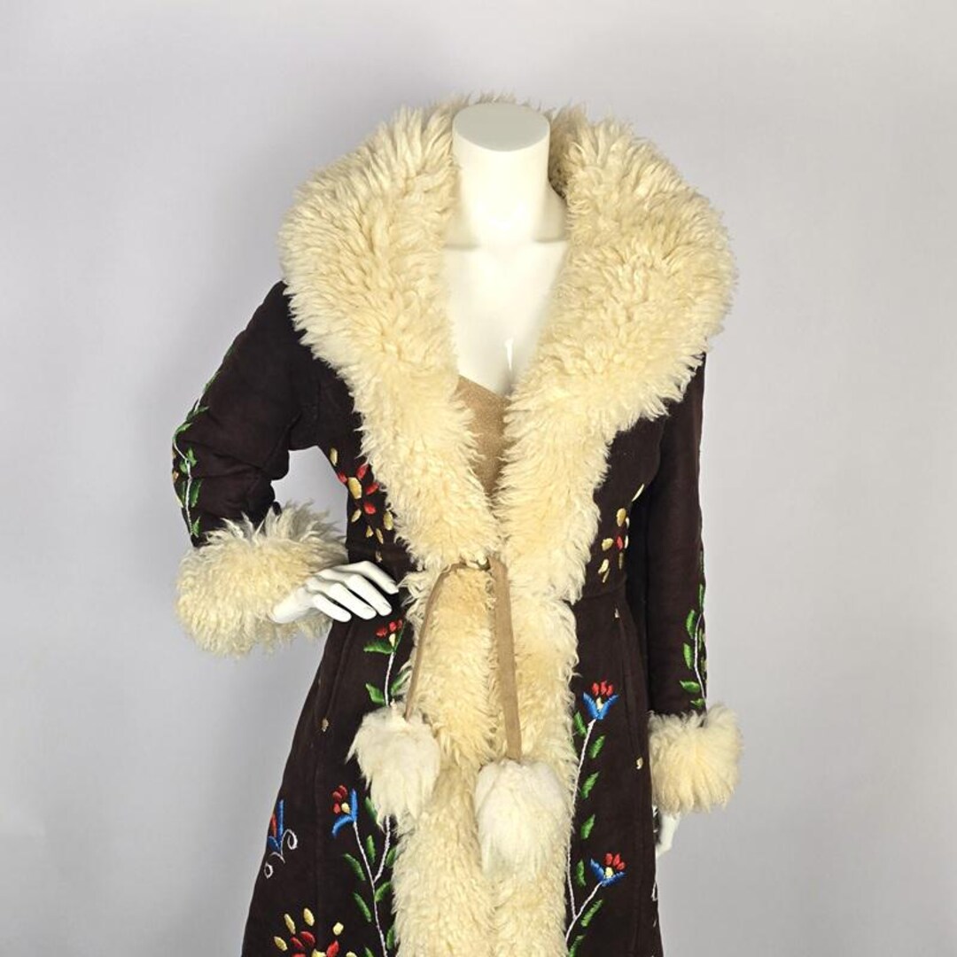 Afghan Suede Penny Lane Coat: Embroidered Floral Sheep Fur Trim - Etsy