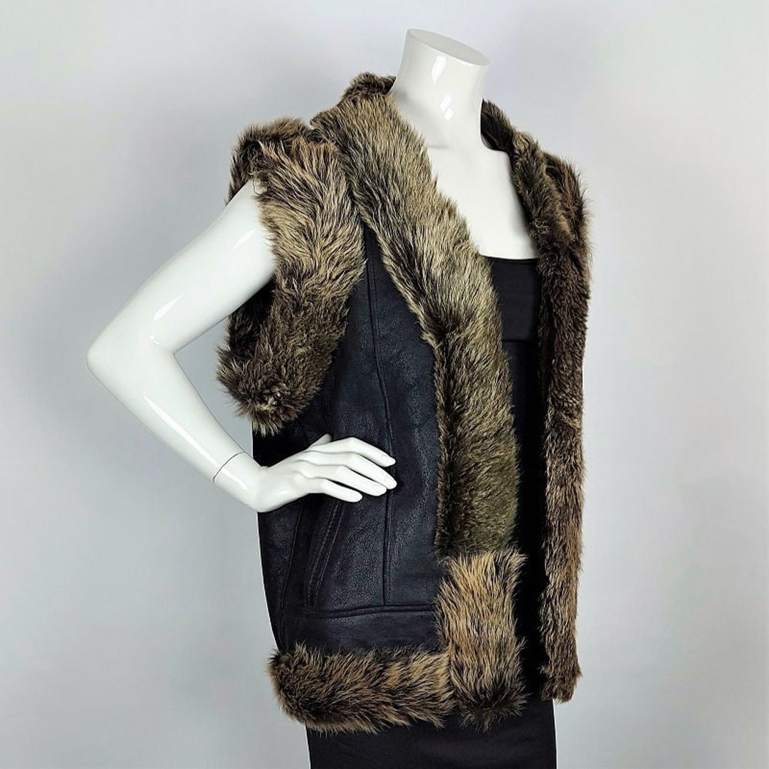 Gender Neutral Leather Bodywarmer Vest With Faux Fur - Afghan Waistcoat ...