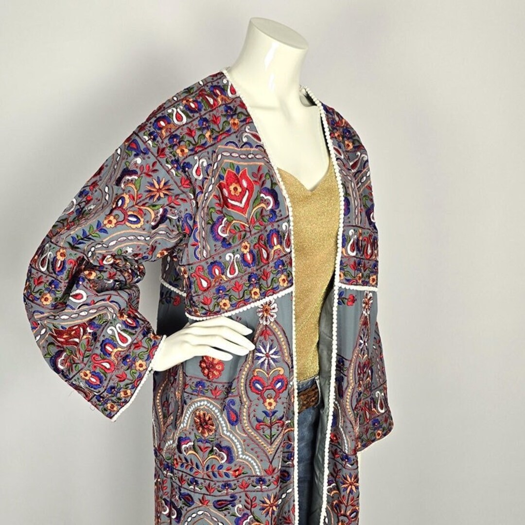 Embroidered Kimono Coat - Indian House Coat - Indian Embroidered Duster ...