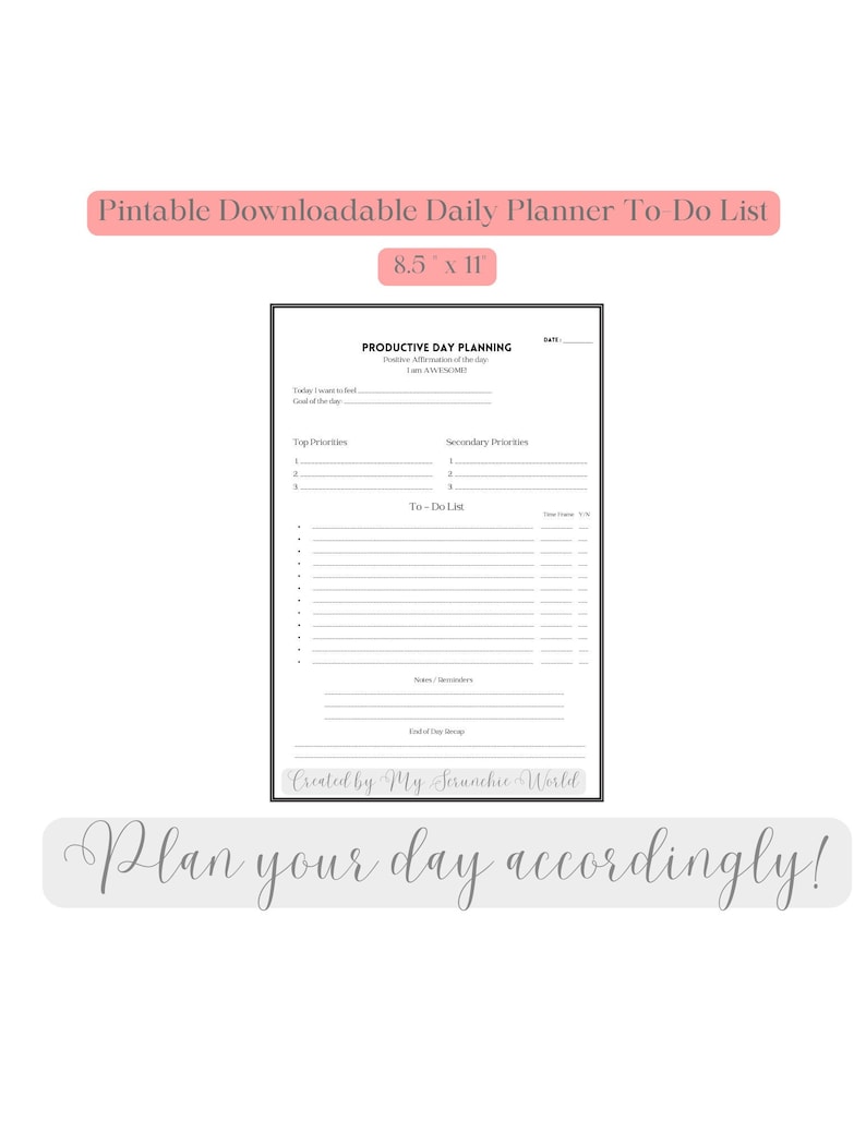Productive Day Planner - to Do List | Printable PDF - Etsy
