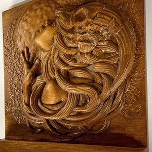 Wood Carving Moon Face 8" X 7" X 1.25" Free Standing Wall Bas-relief ...