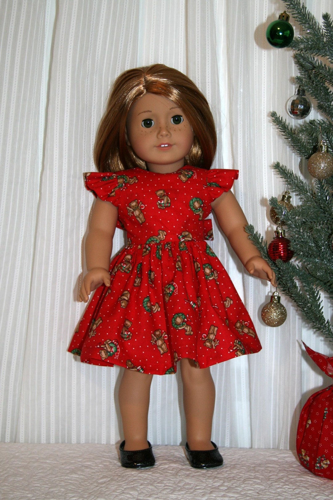 Teddy Bear Christmas Dress With Flutter Sleeves for 18 Inch Dolls - Etsy