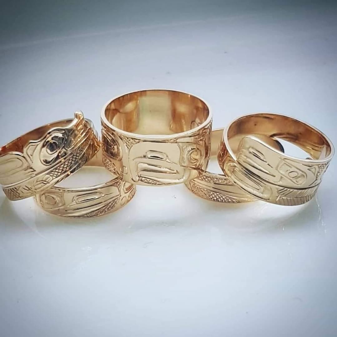 Choose Your Own Haida Animal Wrap Ring wide, Custom Engraved 14k Gold ...