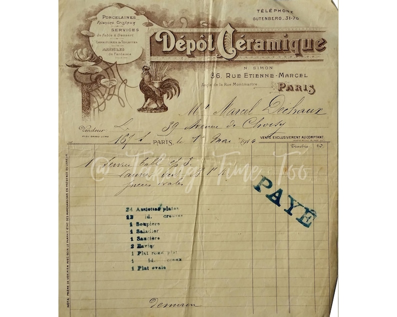 Printable Vintage French Receipt Collage and Individual Ephemera From ...