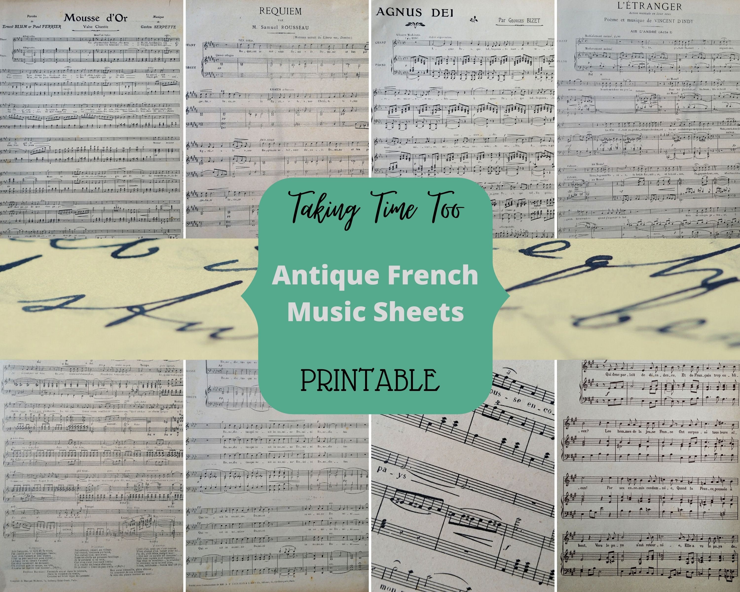 Printable Antique French Music Sheets With Wonderful Aged Ephemera Look ...
