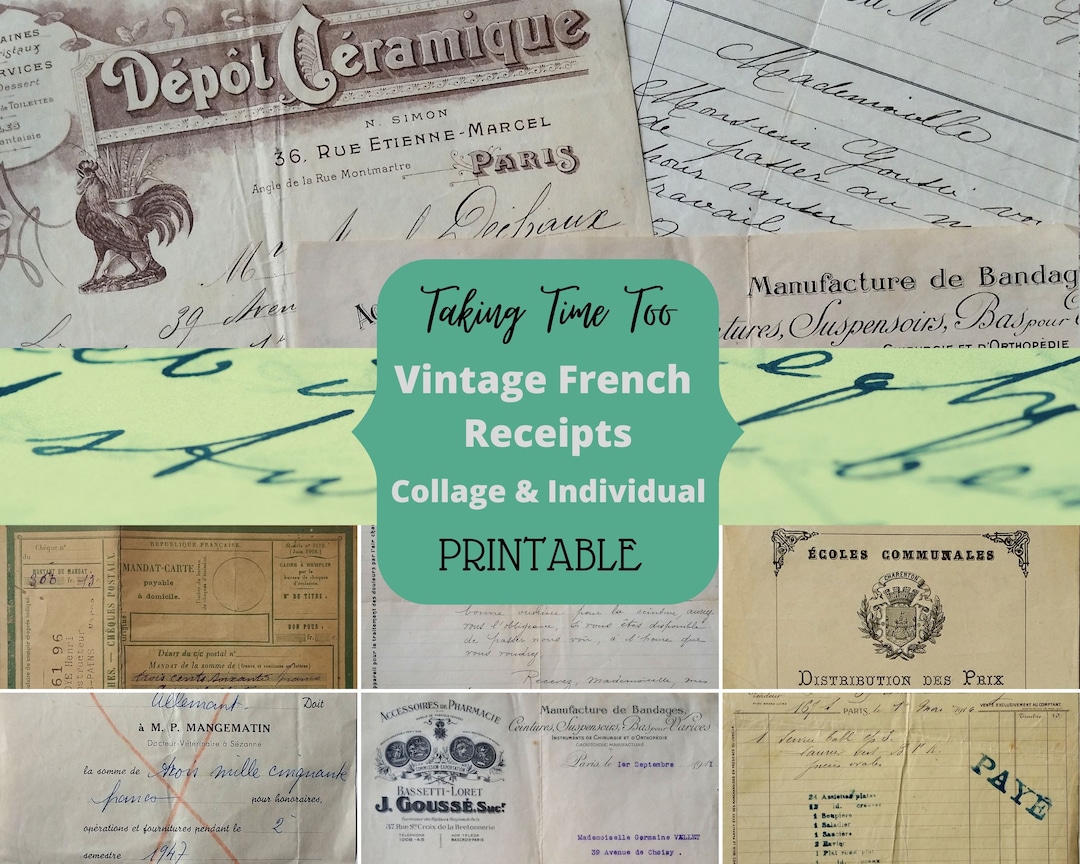 Printable Vintage French Receipt Collage and Individual Ephemera From ...