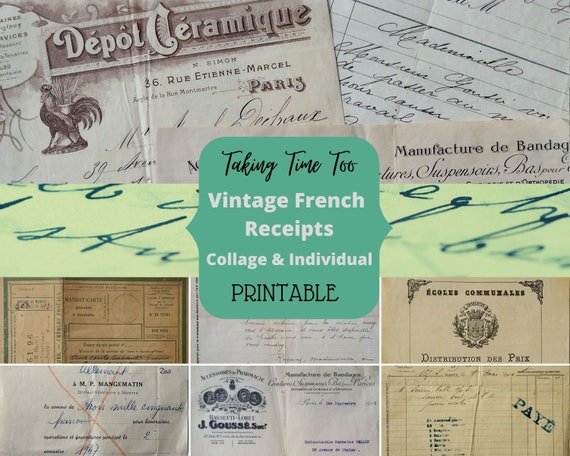 Printable Vintage French Receipt Collage and Individual | Etsy