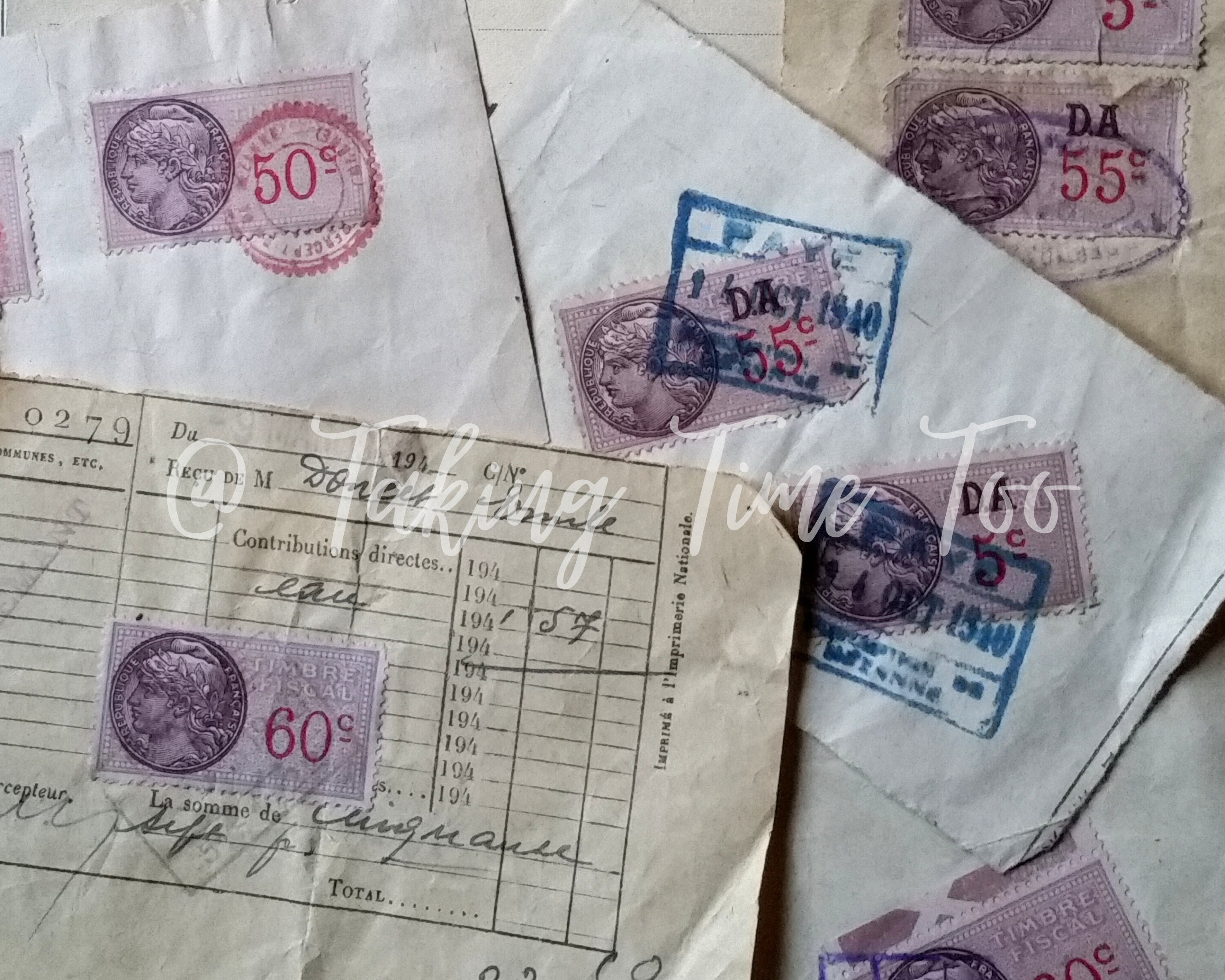 Printable Vintage French Receipt Collages of Ephemera From the 1940s ...