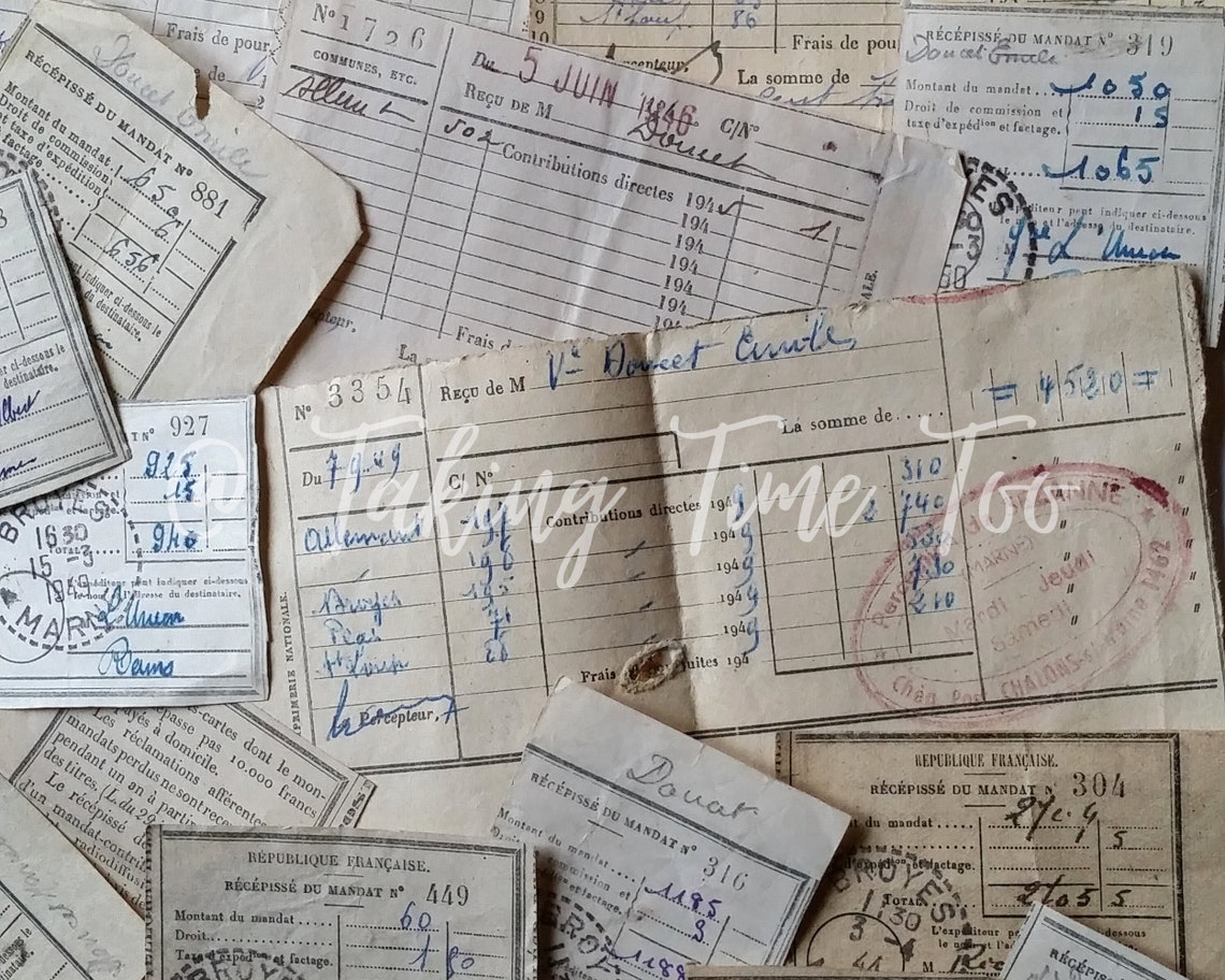 Printable Vintage French Receipt Collages of Ephemera From the 1940s ...