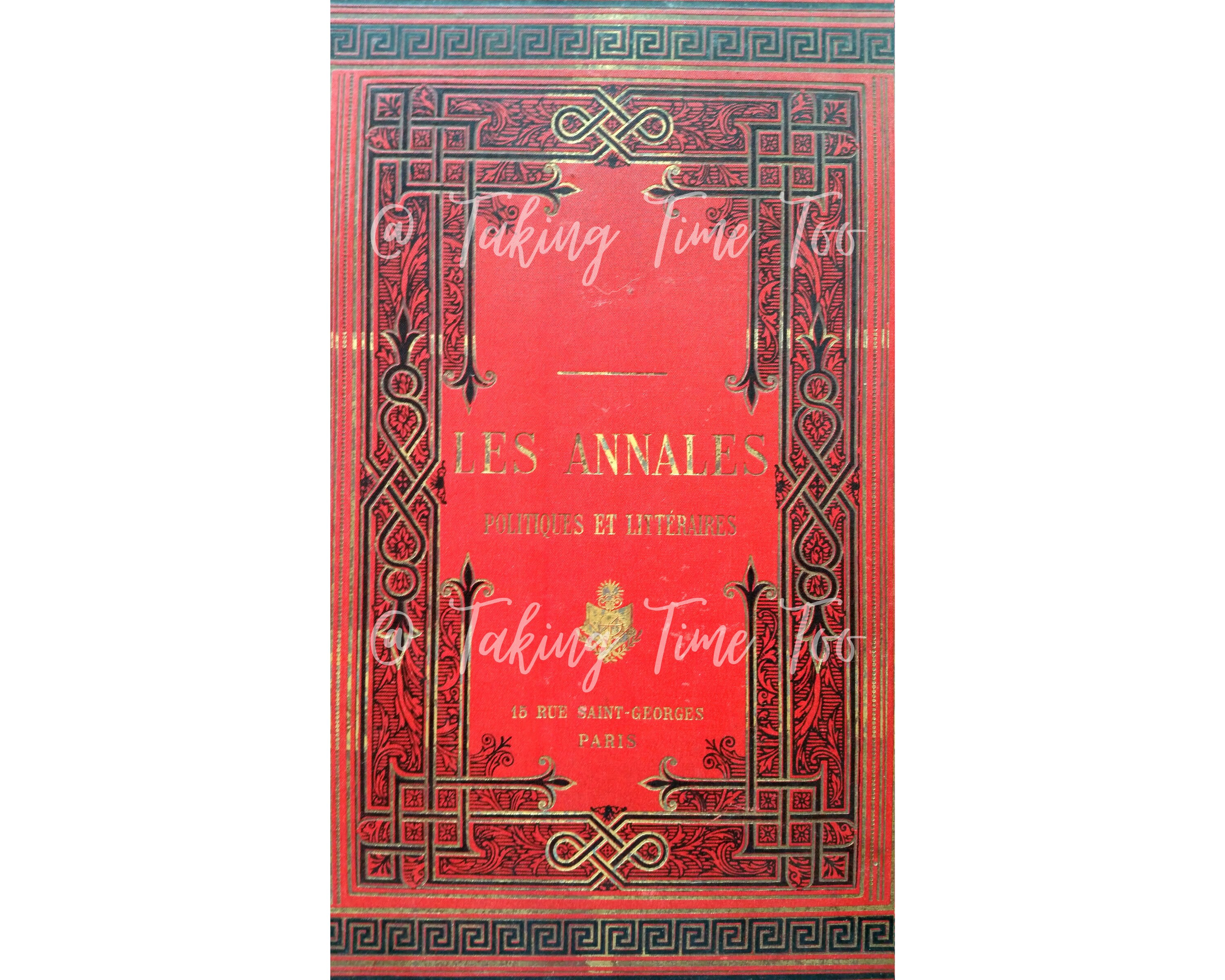 Printable Antique French Book Cover in Tooled Red Leather With ...